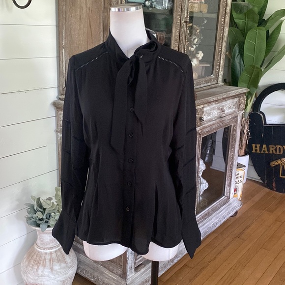 Gracia | Tops | Gracia Black Tie Front Button Down Blouse Large New ...